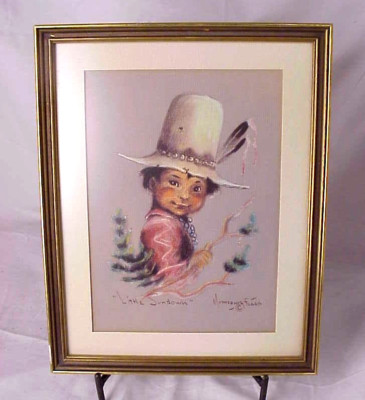 Framed Monteague Flagg Southwest Print LITTLE SUNDOWN Size 8.50" by 10. ...
