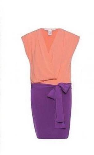 Diane Von Furstenberg DVF 'Reara' Colorblock Dress Cowl Neck Coral ...