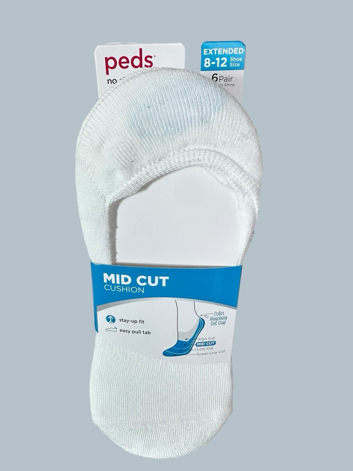 6 Pairs Peds - Mid Cut Cushion - No Show Women’s Socks - White Size 8 ...