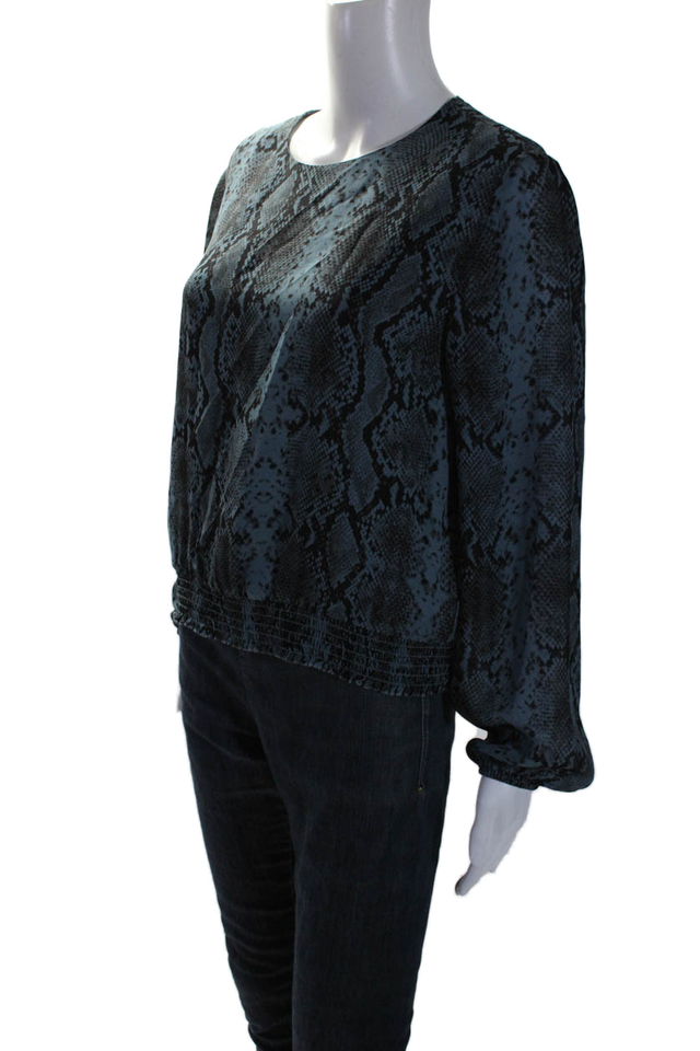 Cami NYC Womens Blue Silk Python Skin Print Crew Neck Blouse Top Size M ...