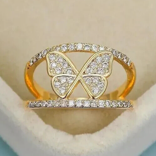 2 Ct Round Simulated Diamond Butterfly Wedding Ring 14K Yellow Gold ...
