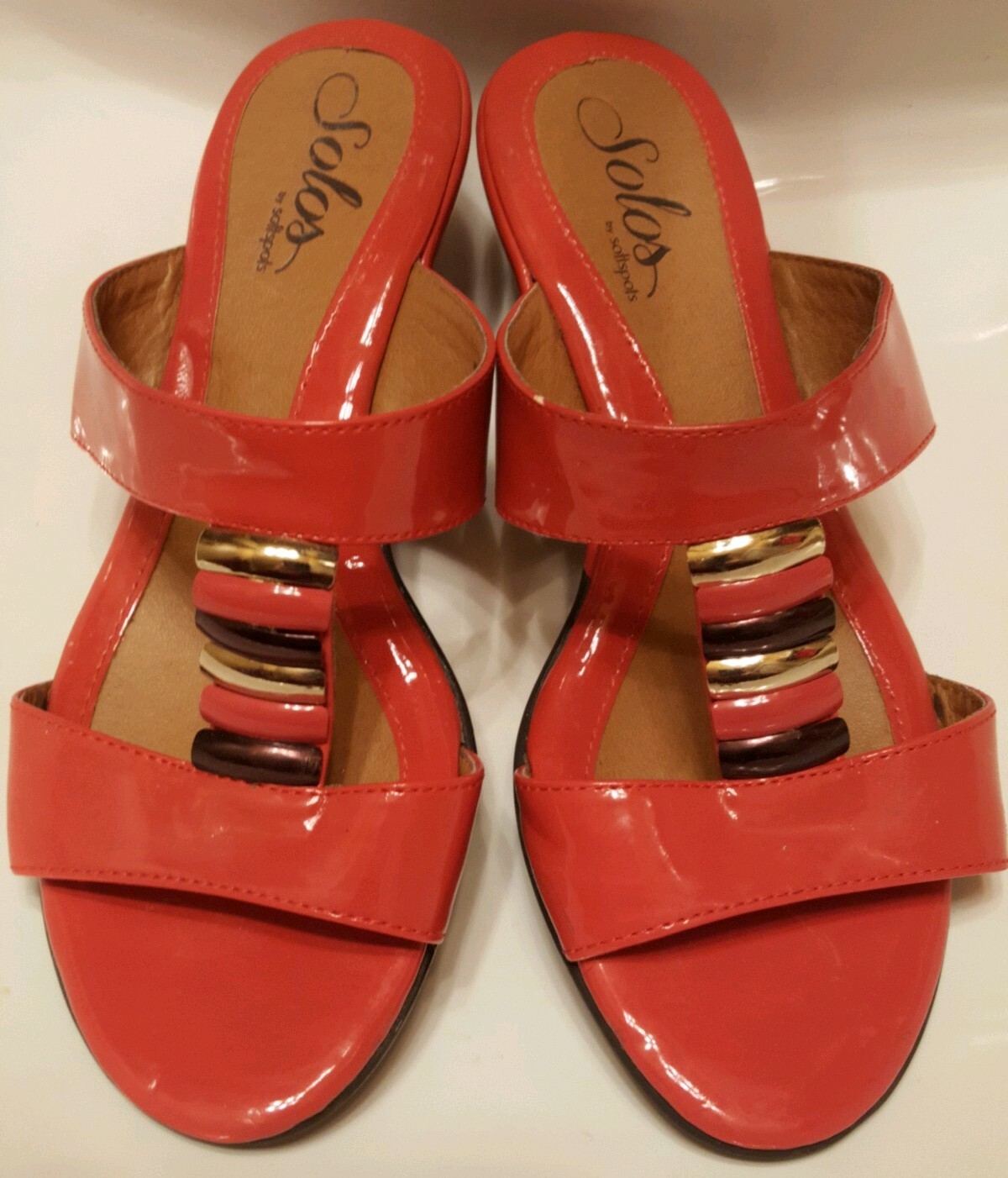 Solos By Softspots Low Heel Wedge Slide T-Strap Sanda… - Gem