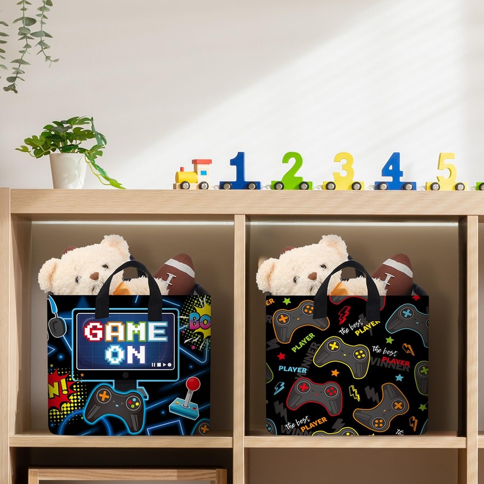 2 Pcs Gaming Laundry Basket for Boys Gamer Hamper Video Game Cube ...