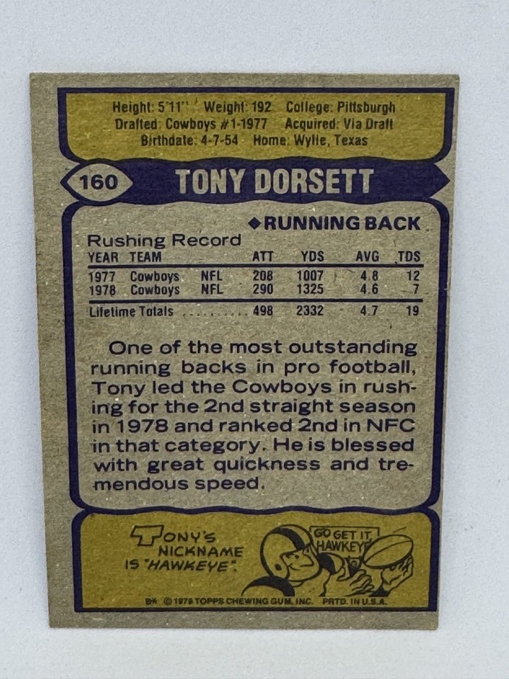 1979 Topps NFL - Tony Dorsett #160 - HOF Dallas Cowboys | eBay