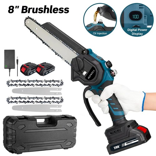 8" Mini Electric Chainsaw Cordless Battery Wood Cutter Saw Chain Saws ...