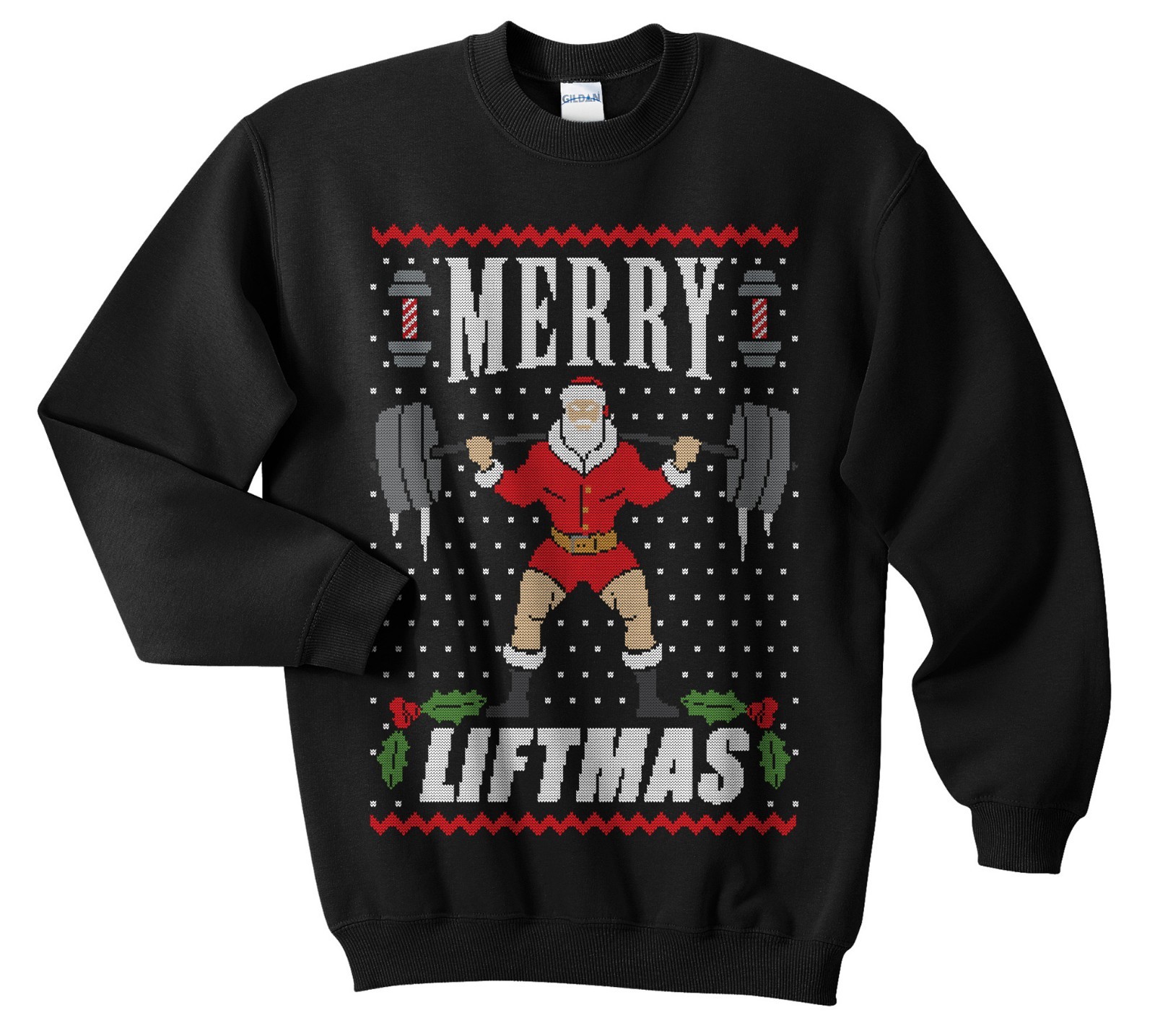 Merry Liftmas Christmas Sweater Jumper Funny Ugly Weightlifter Gym Fit ...