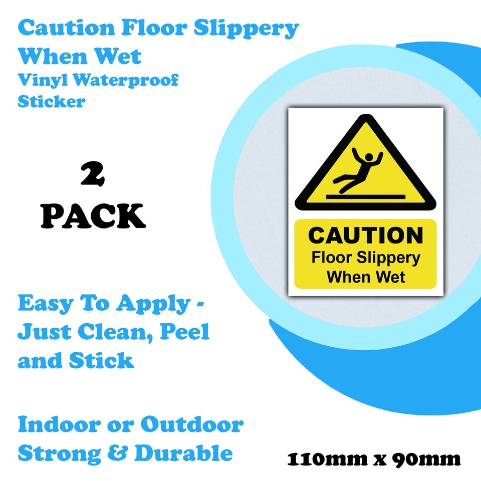 2 Pack - Caution Floor Slippery When Wet Vinyl Sticker Signs - Caution ...