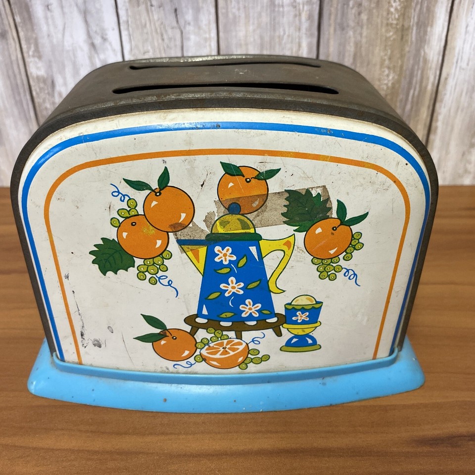 Vintage Metal Toy Toaster with Coffee Pot and Oranges Print | eBay