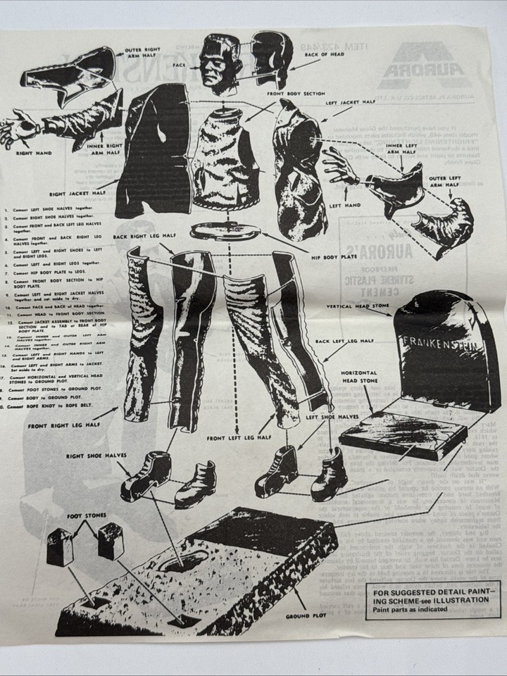 NEW 1961 Aurora Plastics of Canada 423 FRANKENSTEIN Plastic Model Kit ...