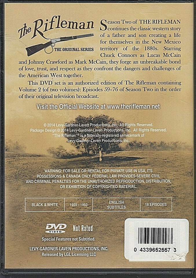 The Rifleman: Season 2 Volume 2 (Episdoes 59 - 76) (DVD, 1960 3 Disc ...