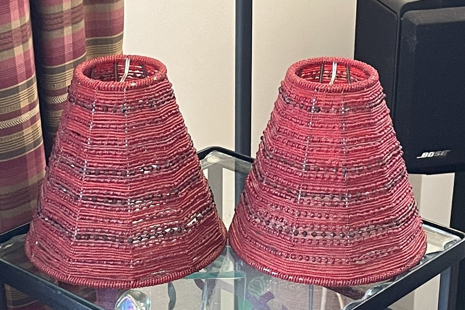 2 Red Beaded Glass Lamp Shades Clip On 6.75" Tall 7" Bottom 3" Top | eBay
