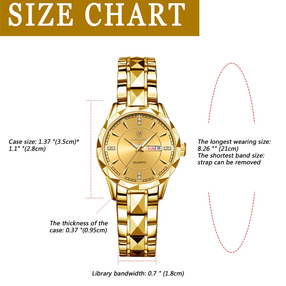 Men Women Luxury Date Calendar Gold Tone Stainless Steel Analog Quartz ...