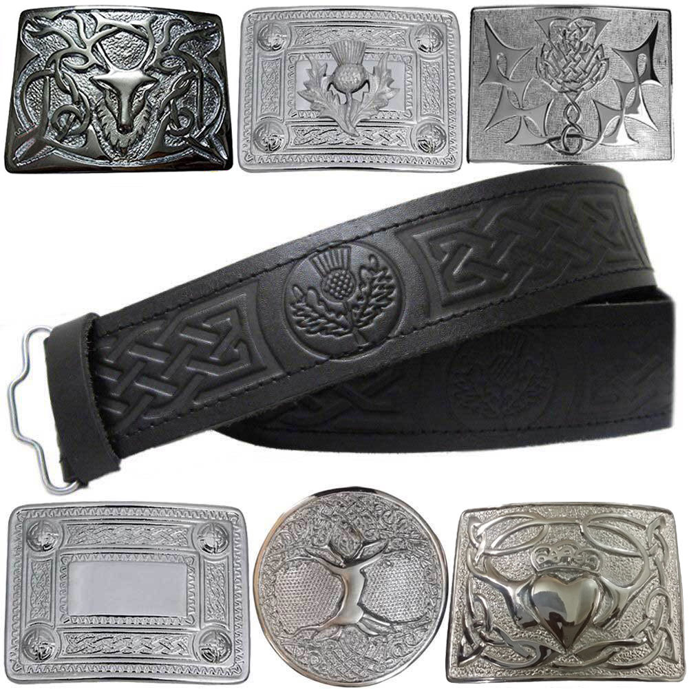 Scottish Kilt Thistle Embossed Leather Celtic Design Belt with Various ...