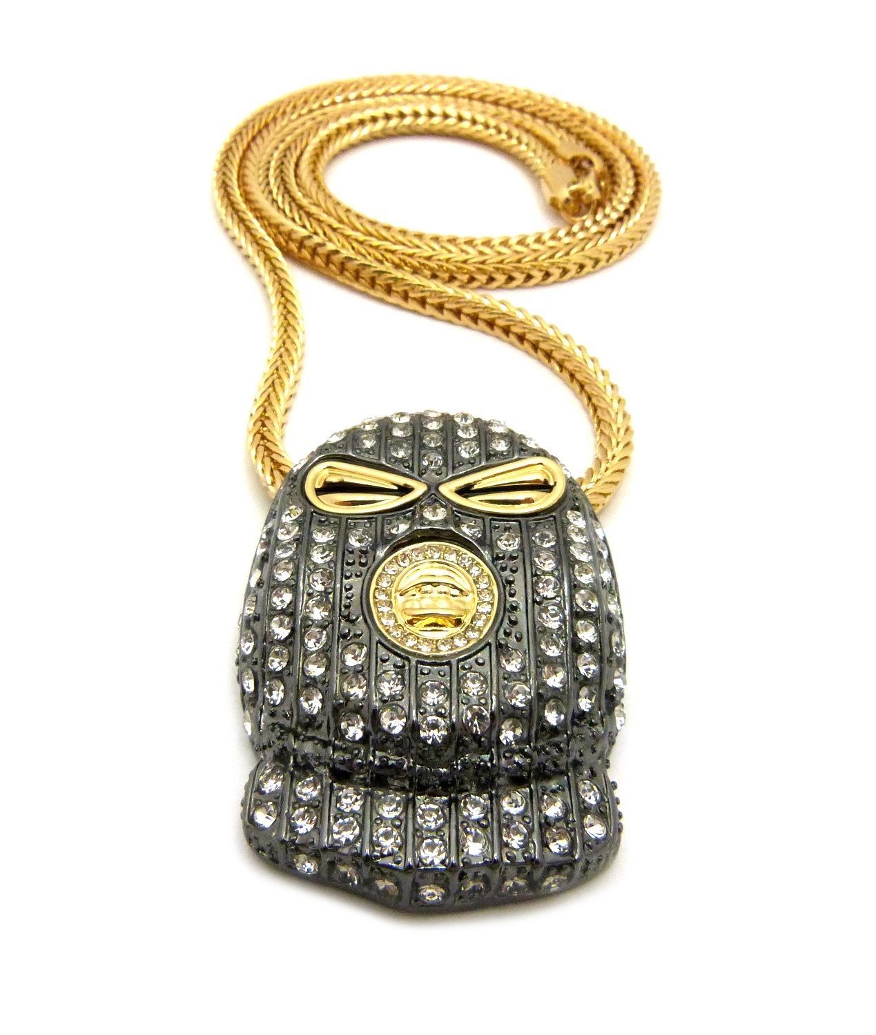 ICED BLACK GOON MASK PENDANT & 6mm 30" FRANCO CHAIN HIP HOP BUST DOWN ...
