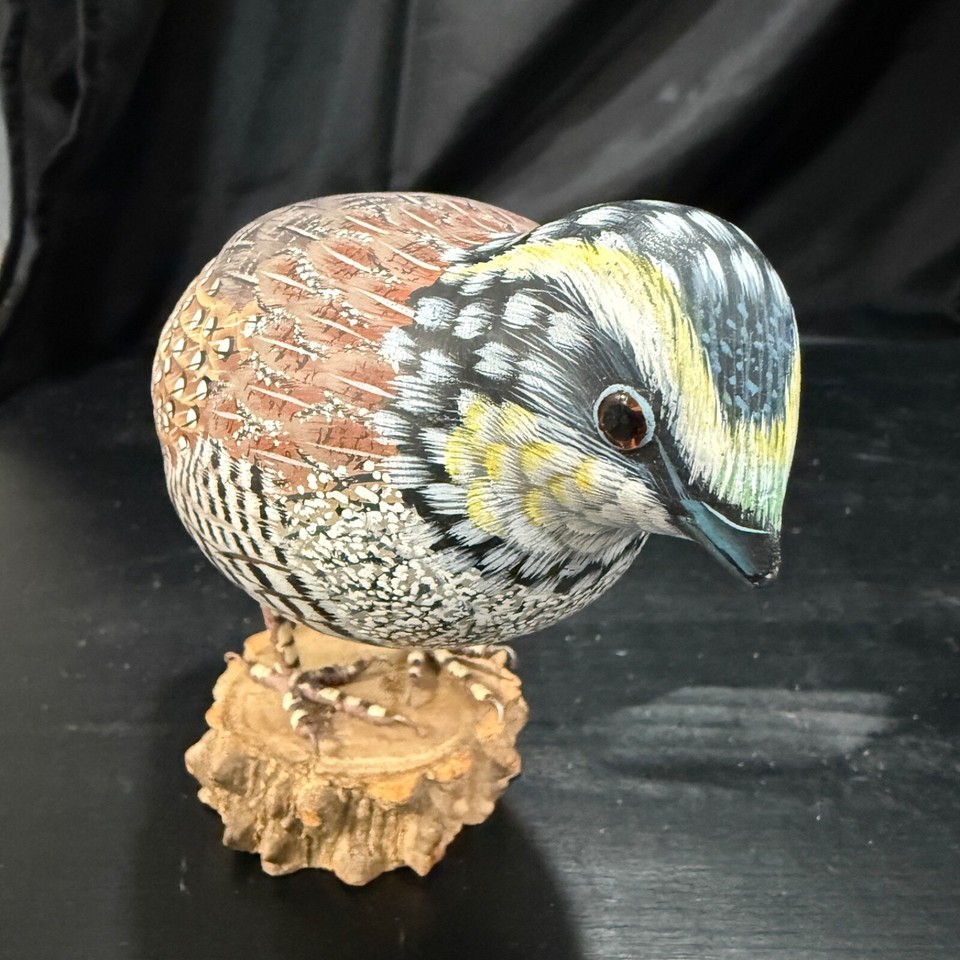 Vintage 6” Hand Carved Wooden Quail Bobwhite Bird Natural Wood Base ...