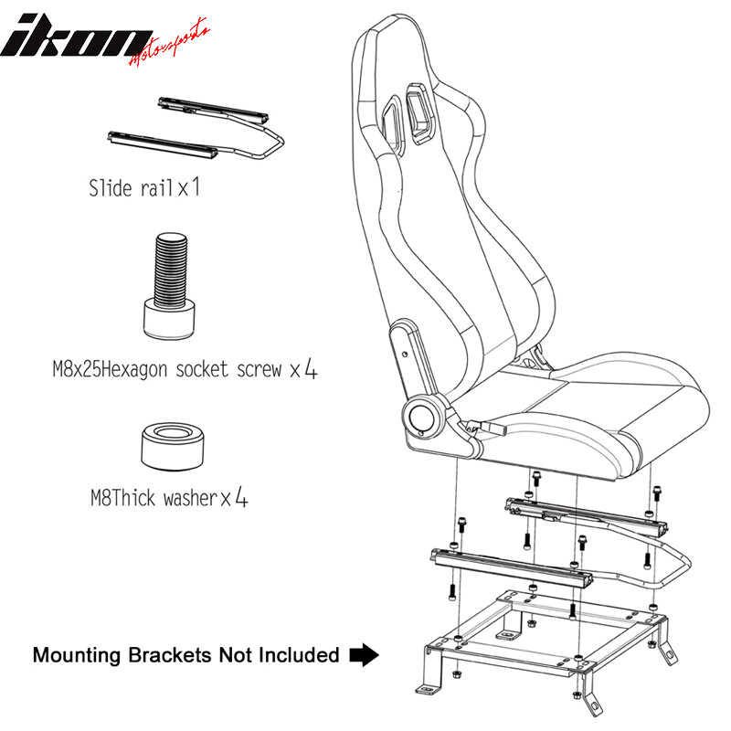 Universal Reclinable Bucket Racing Seat Left Side Dual Sliders Black PU ...