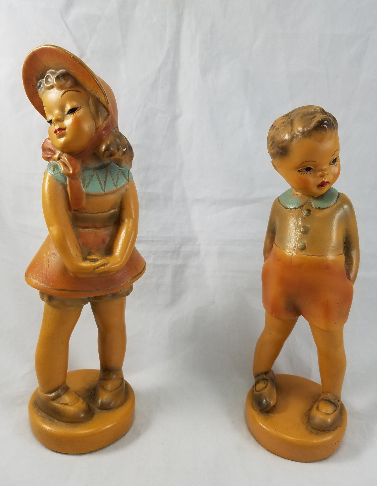 BOY & GIRL CHALKWARE FIGURINES ROMAN ART CO. POTTERY "ROBIA WARE" 1940S ...