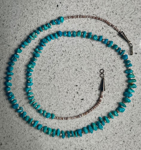 VTG 27" Native American Navajo Turquoise Nuggets Heishi Beads Shell ...