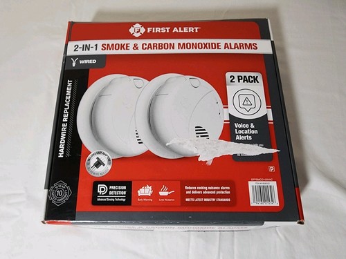 First Alert 2-Pk Wired 2-in-1 Smoke Carbon Monoxide Alarms Voice Alert ...