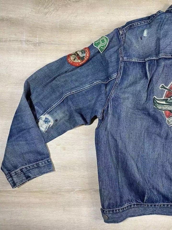 NWT Polo Ralph Lauren Men’s Denim Jacket 2XLT Patch distressed Flag ...