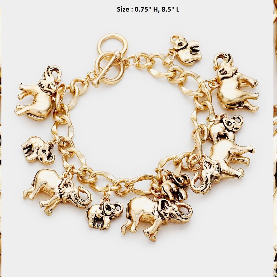 3D Multi Elephant Charm Chain Link Metal Bracelet Bangle Cuff | eBay