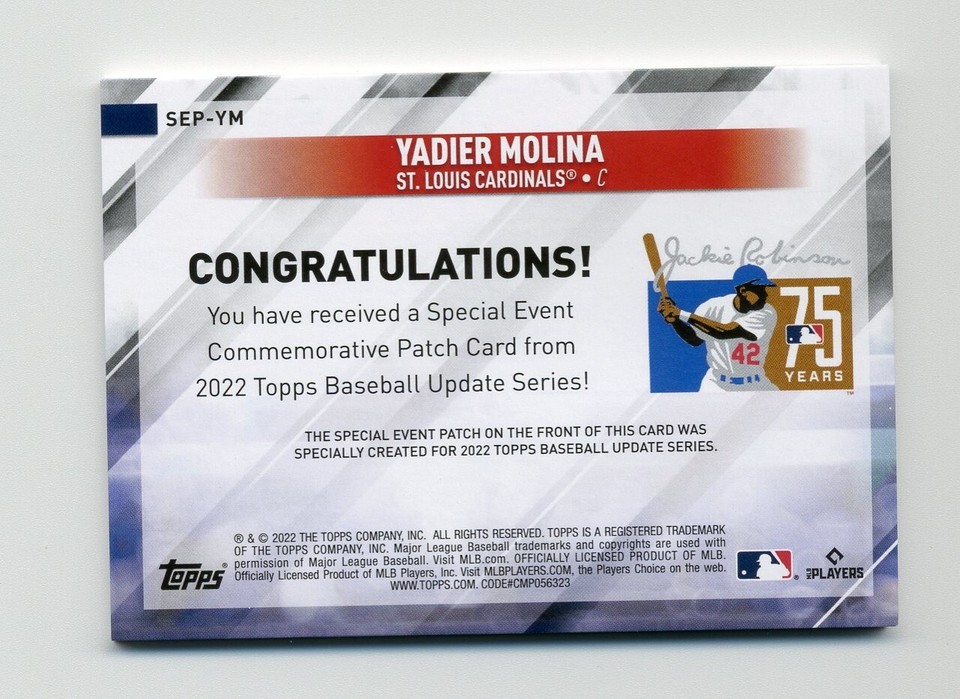 2022 Topps Update Special Event Patches SEPYM Yadier Molina St. Louis ...