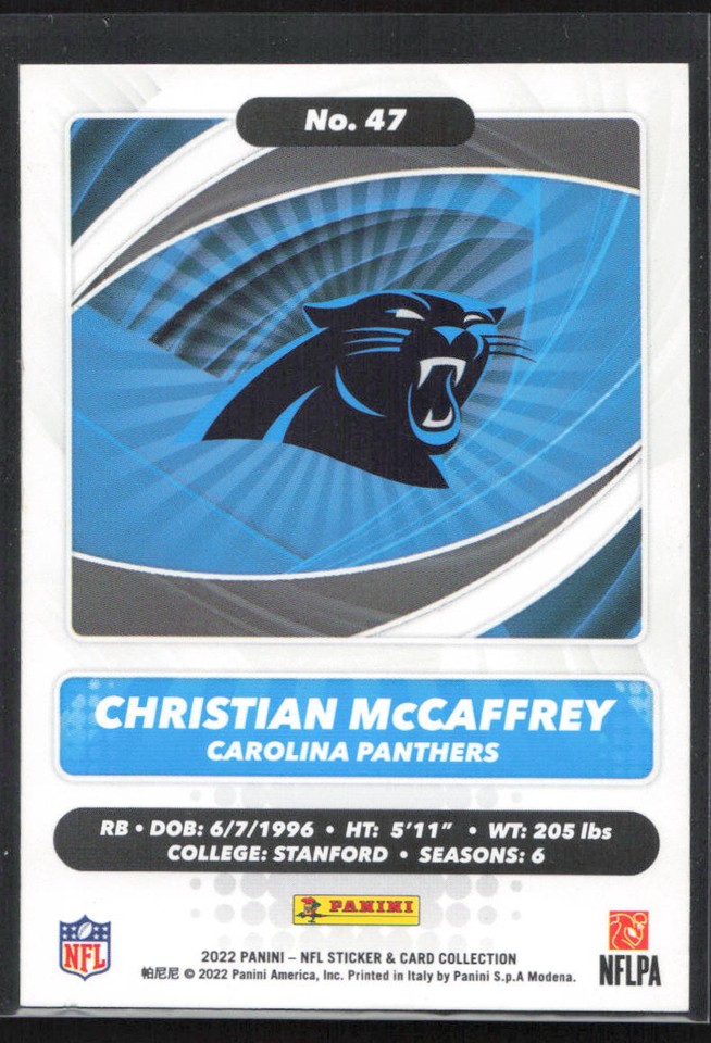 2022 Panini Sticker & Card Christian McCaffrey Light Blue #6/50 ...
