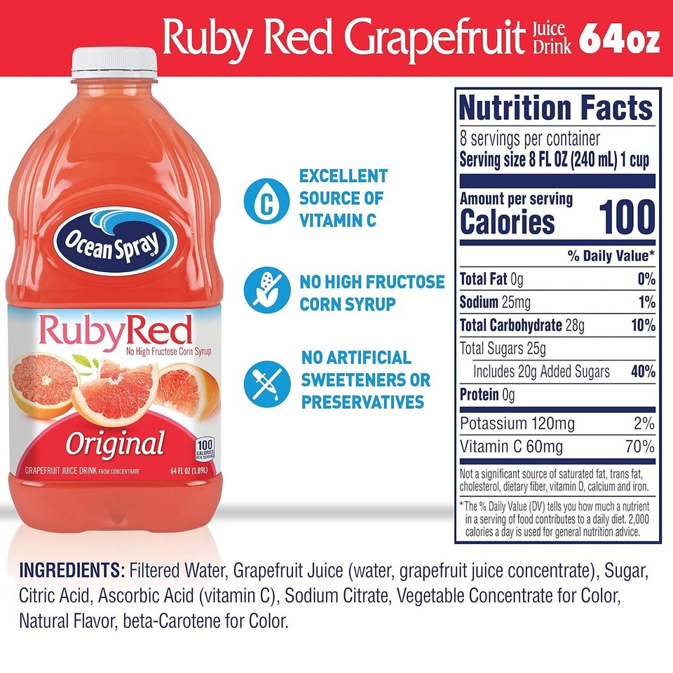 (3 Pack) Ocean Spray Original Ruby Red Grapefruit Juice with Vitamins ...