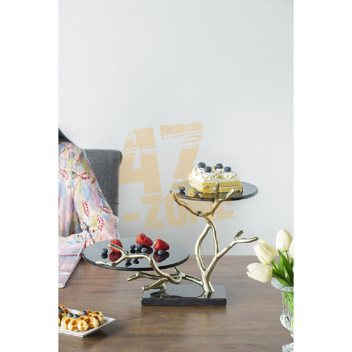 2 Tier Cake Stand Gold Black Dining Room Tabletop Dinnerware ...