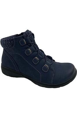 Clarks Collection Leather & Knit Ankle Boots Carleigh Jade Navy | eBay