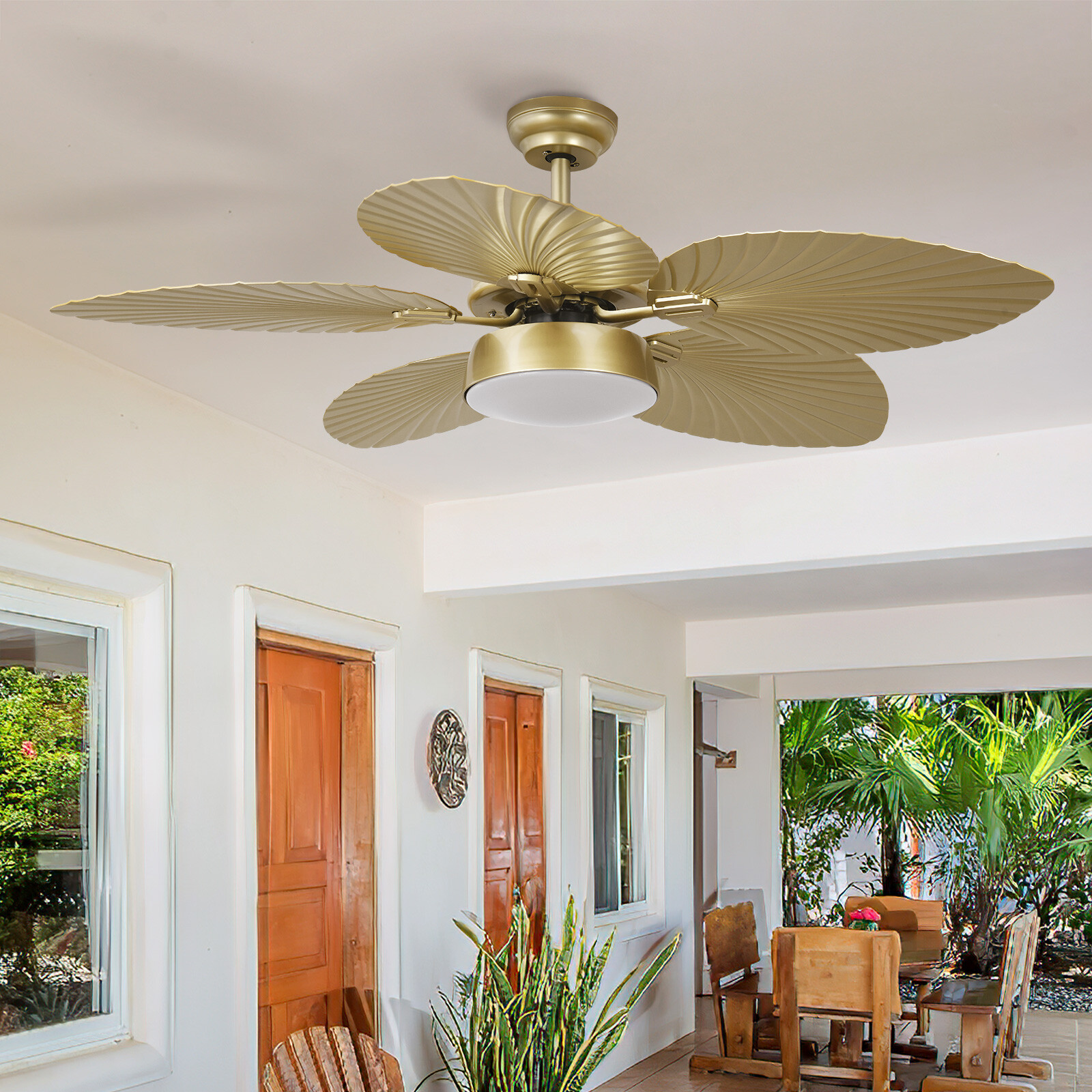 Ceiling Fan Light 52''Palm Leaf Blade Tropical Fixture Farmhouse Fan ...