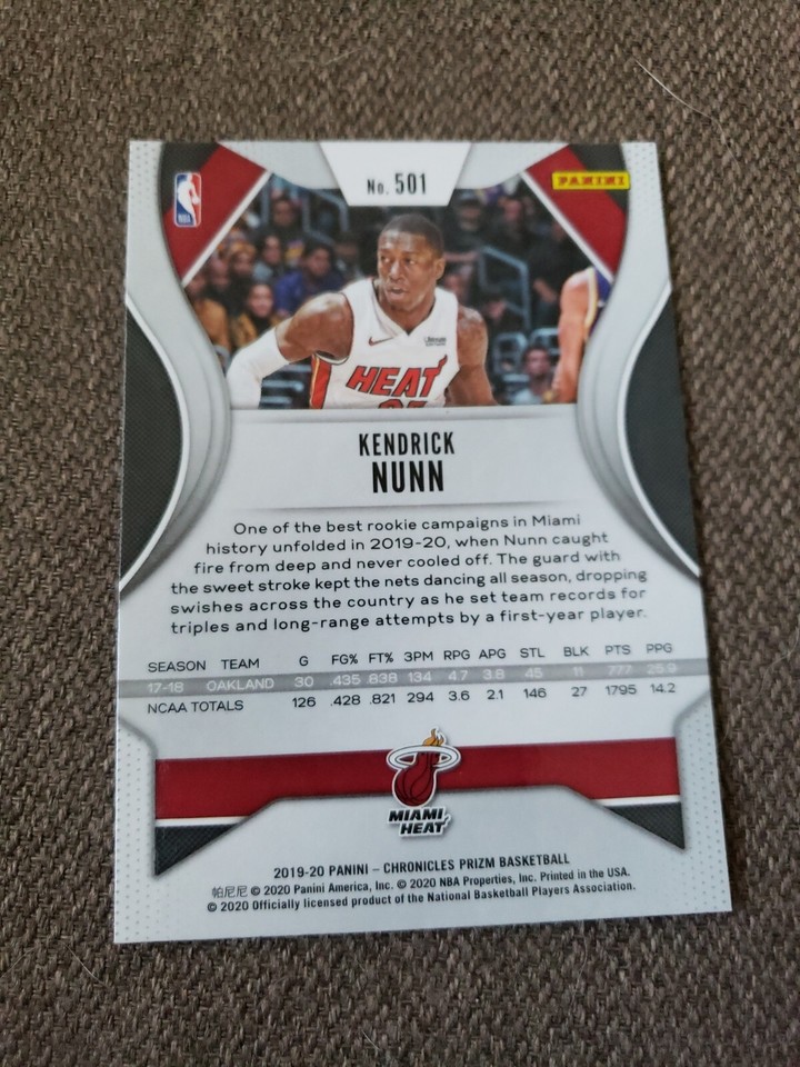2019-20 Panini Chronicles Prizm Update Kendrick Nunn #501 Rookie Card ...