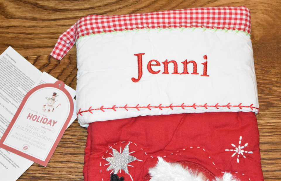 Pottery Barn Kid Quilted Light Up Stocking Santa Monogram Jenni NWT | eBay