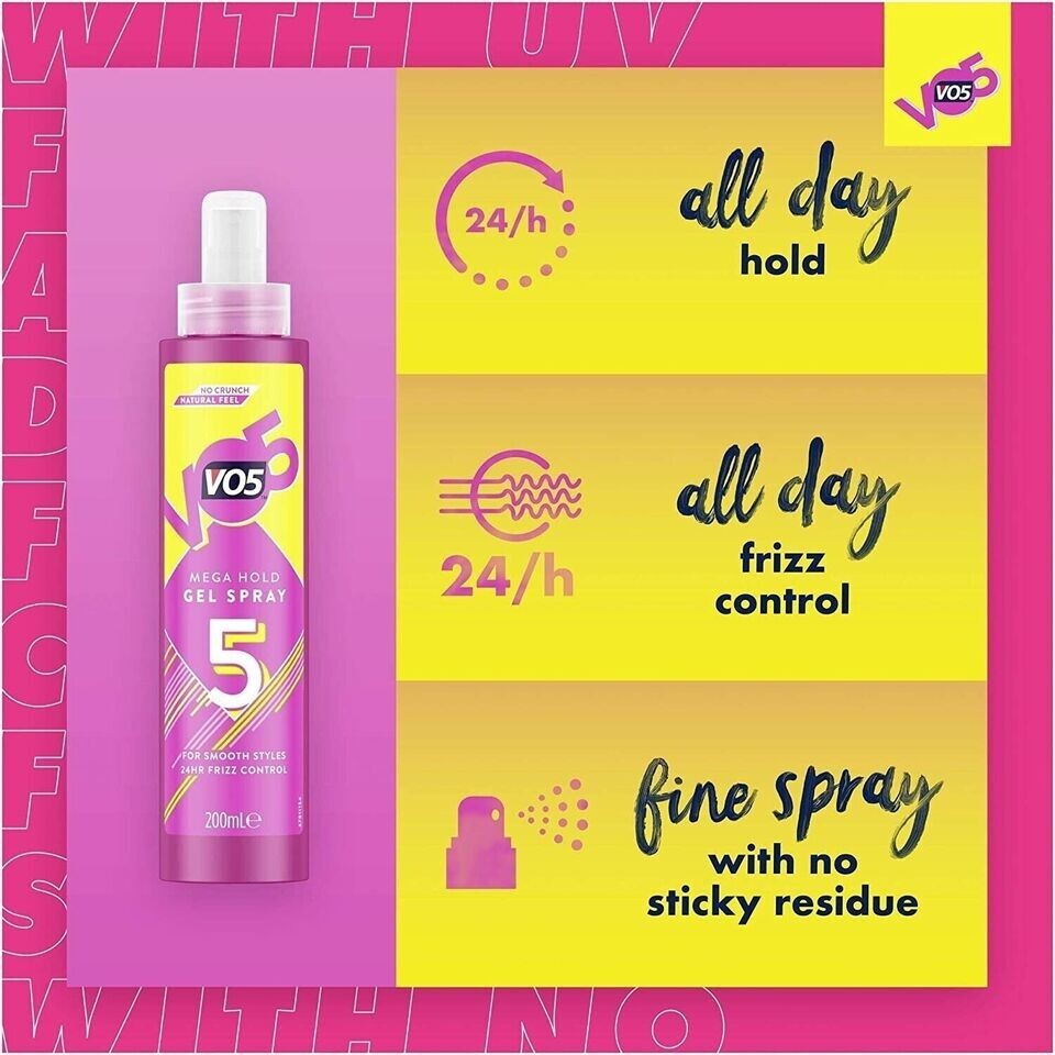 3 X VO5 Mega Hold Hair Styling Gel Spray, 200 ml | eBay UK