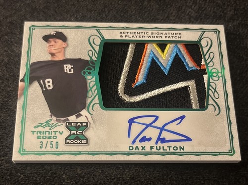 DAX FULTON AUTO Rookie PATCH 2020 Leaf Trinity LOGO Miami Marlins #3/50 ...