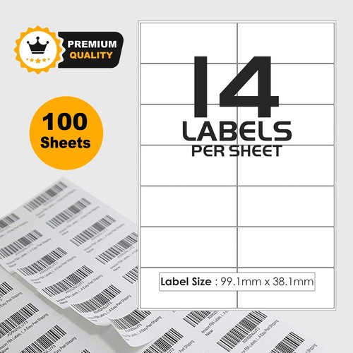 100x 14 Labels 99.1 x 38.1mm A4 Sticker Paper Sheet Self Adhesive Laser ...