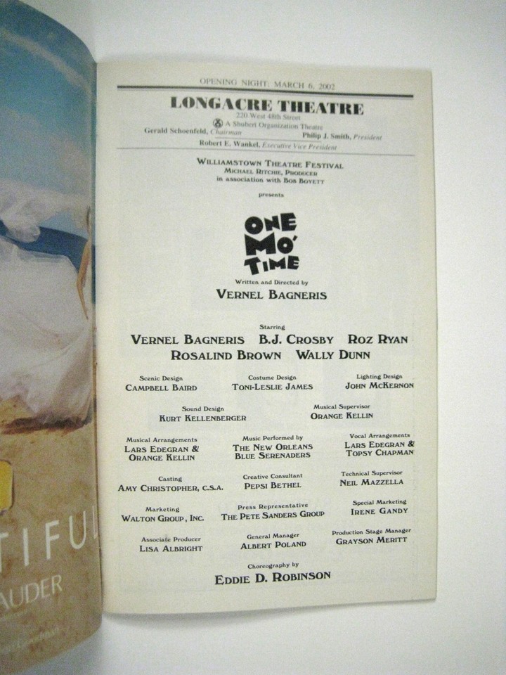 One Mo Time Playbill 2002 Longacre Theatre Opening Night Vernal ...