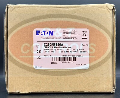 Eaton C25GNF390A 3P 120V 90A Open DP Contactor New In Box USA Stock | eBay