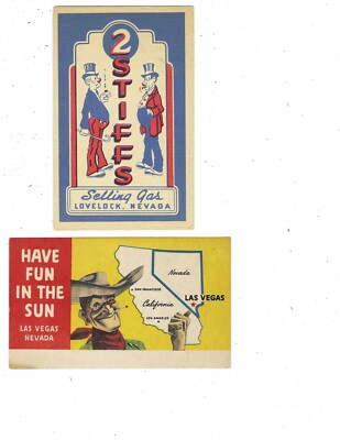 (2) Advertising Postcards - Two Stiffs Gas Lovelock NV & Map CA & Las ...
