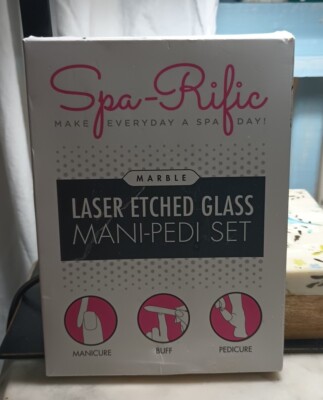 Spa-Rific marble Laser Etched Glass Mani- Pedi Set NIB Sparific | eBay