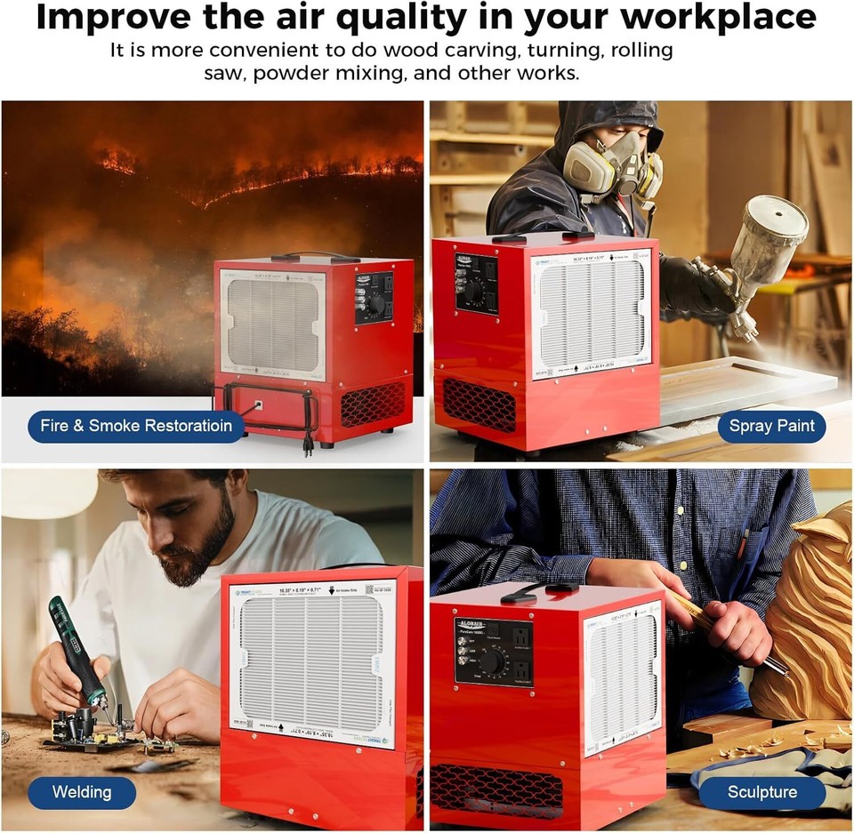 Alorair Portable Air Filtration System 180° Air Intake Tabletop Dust ...