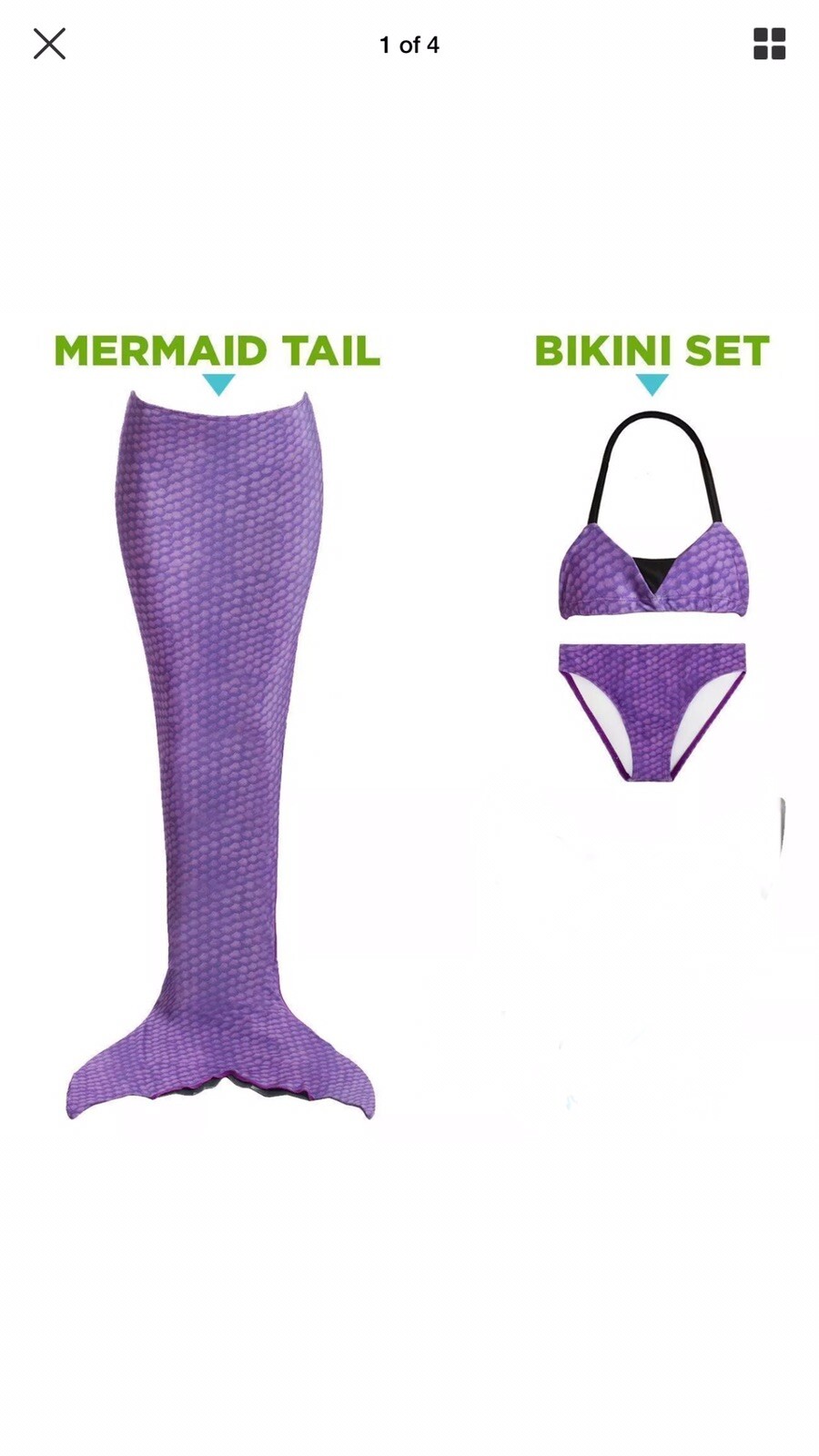 Tendol 3 Piece Mermaid Tail for Swimming, For Chil Size L- Age 9-11 ...