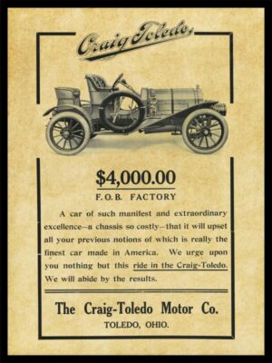1907 Craig Toledo Motor Co. OHIO NEW Metal Sign 24"x30" USA STEEL XL ...