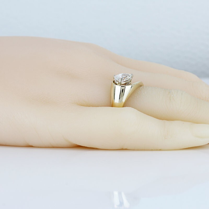 14K Yellow Gold MWI Eloquence Swirl Solitaire Pear Diamond Anniversary ...