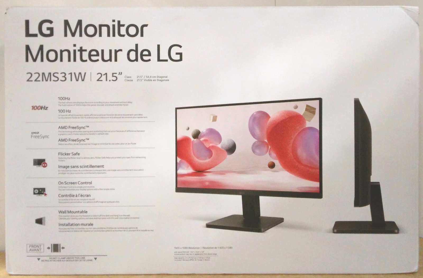 NEW OPEN BOX Lg 22MS31W 22" IPS Full HD 100Hz Monitor with AMD FreeSync ...