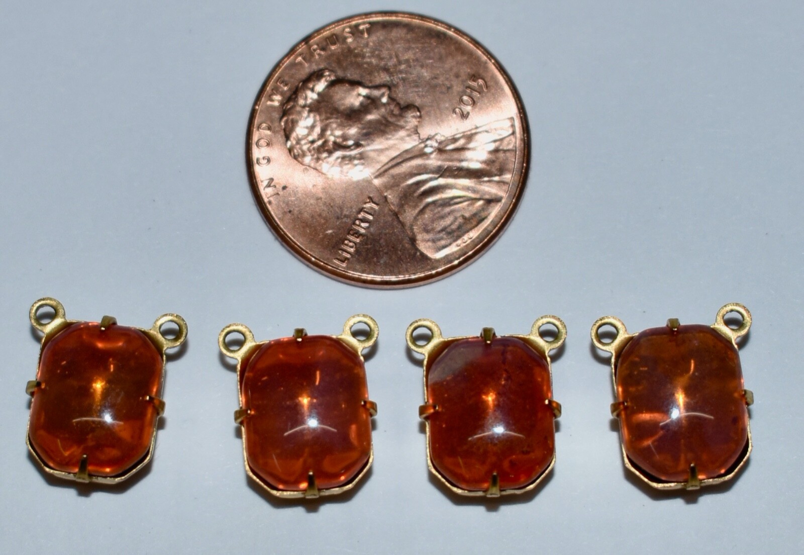 VINTAGE 4 ORANGE SABRINA GLASS OCTAGON 2 HOLE CONNECTOR PENDANT BEADS ...