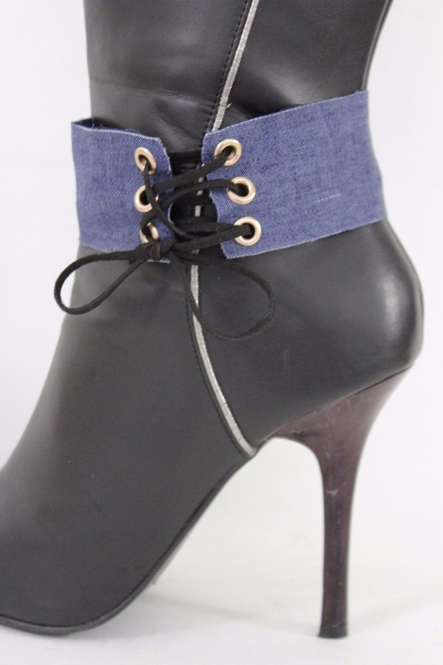 Women Boot Strap Bracelet Western Shoe Charm Jewelry Corset Blue Denim ...