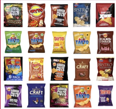 TAYTO IRISH CRISPS ASSORTED FLAVOURS 36 X PACKS OF TAYTO IRISH CRISPS ...
