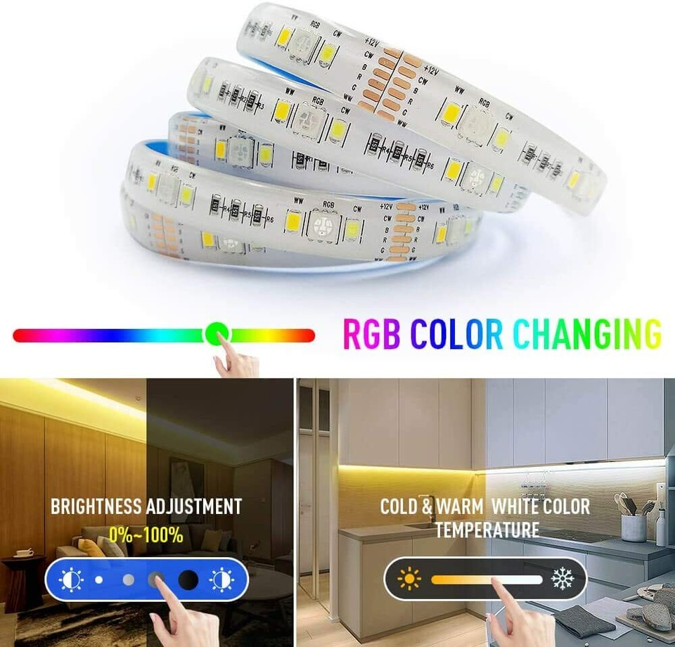 5M-20M RGB+CCT Led Strip Light Color Changing Dimmable 5050 Flexible ...