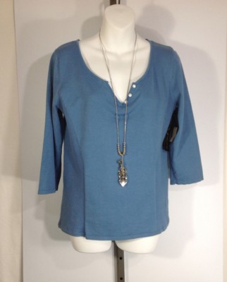 Medium Pullover Sweater 3/4 Sleeve 3-Button Ribbed Robins Egg Blue | eBay